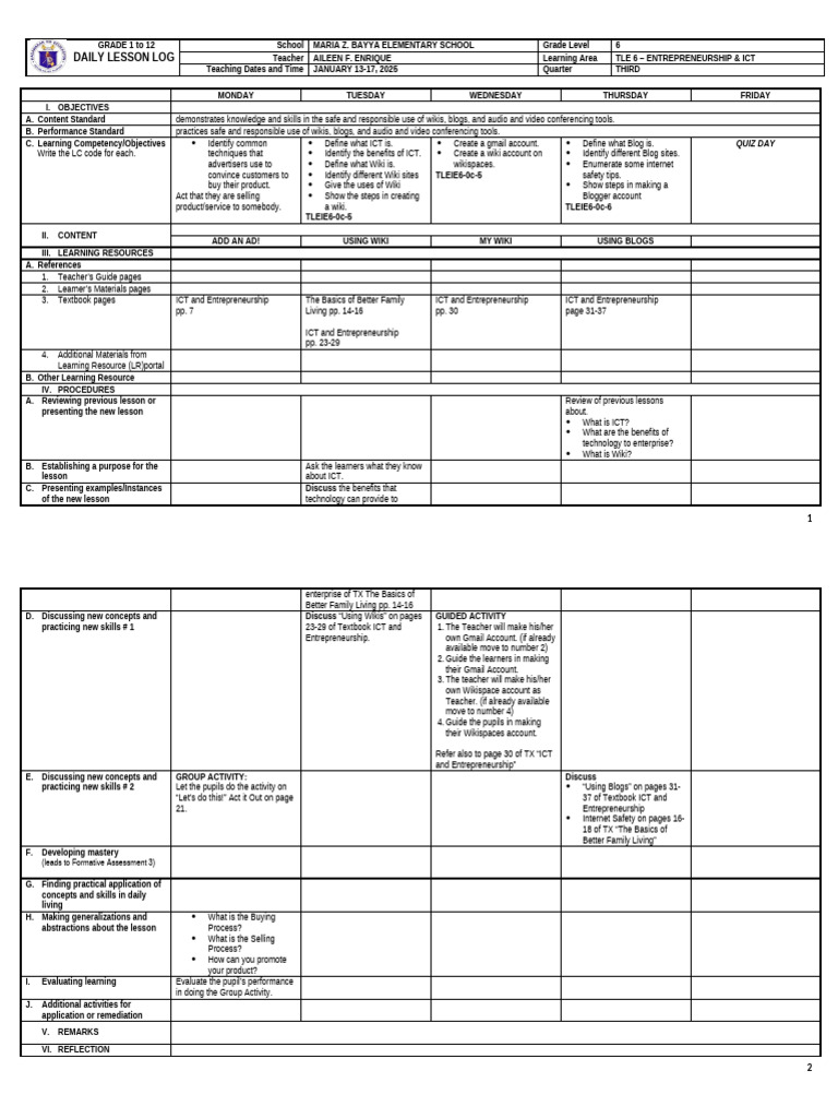 DLL Tle Ict Week 3 | PDF | Educational Technology | Blog