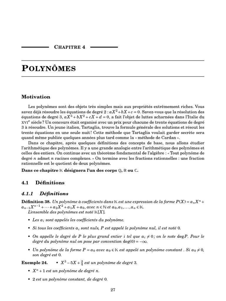 Arithmétique des Polynômes et Équations | PDF | Équations | Polynôme