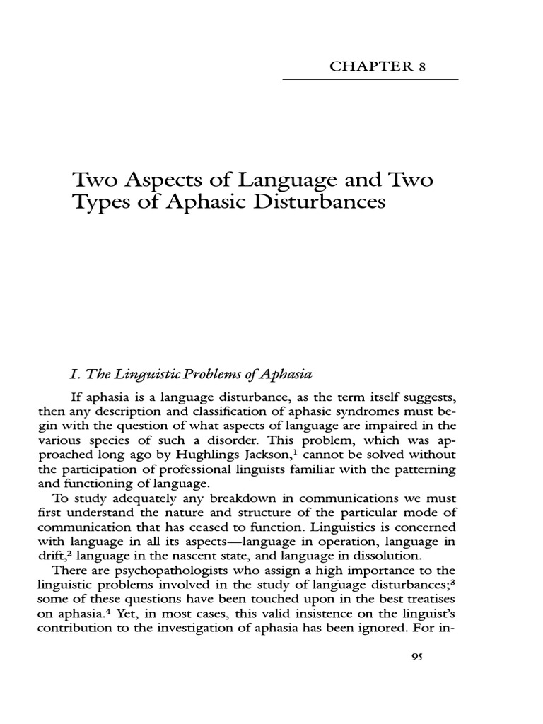 Jakobson Two Aspects of Language and Two Types of Aphasic Disturbances | PDF | Aphasia | Grammar