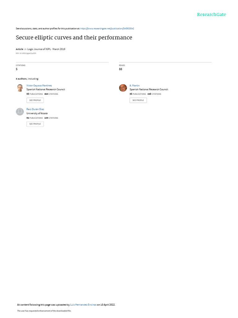 Secure Elliptic Curves and Their Performance: Logic Journal of IGPL March 2019 | PDF | Secure ...