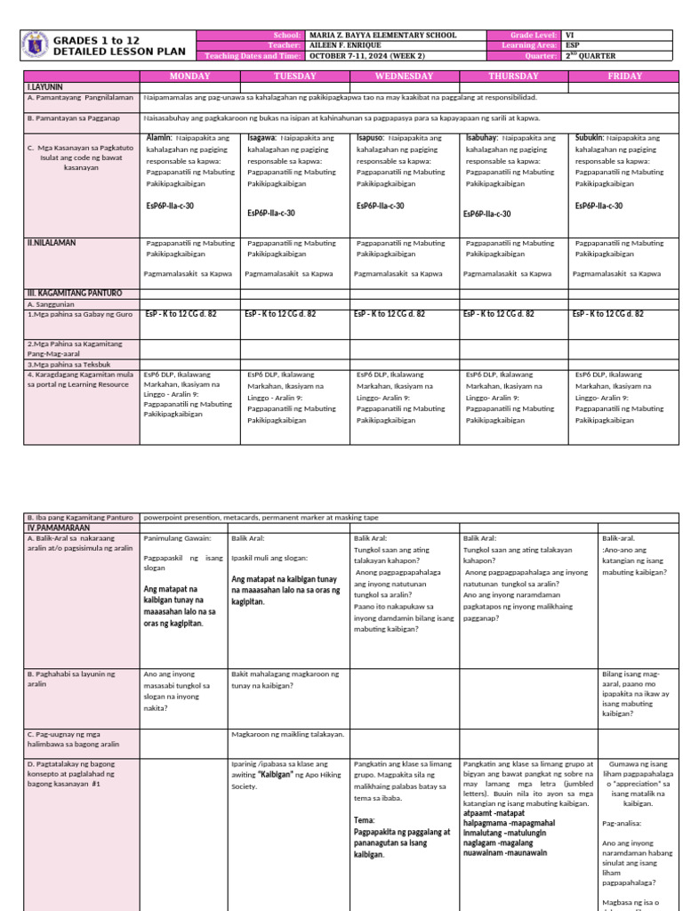 DLP - Esp 6 - Q2 - W2 | PDF