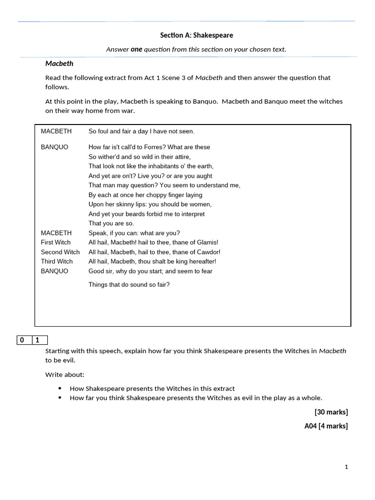 Macbeth Essay Questions | PDF | Macbeth