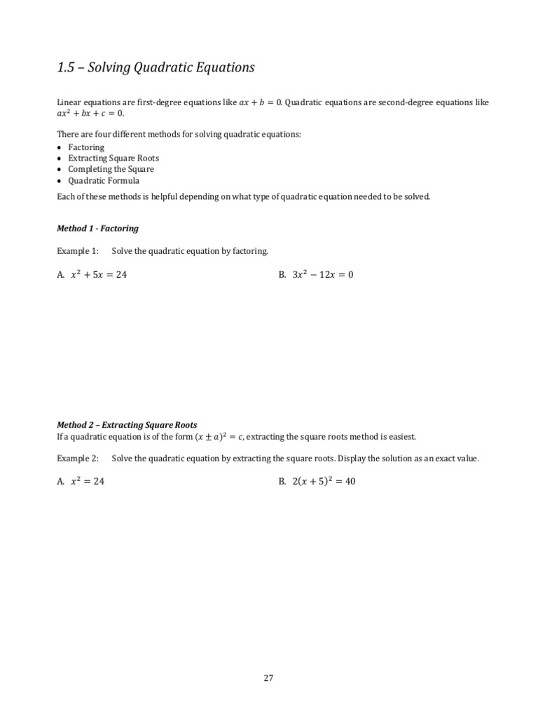 Pch Chapter 1 Part 2 Note Packet Pdf Quadratic Equation