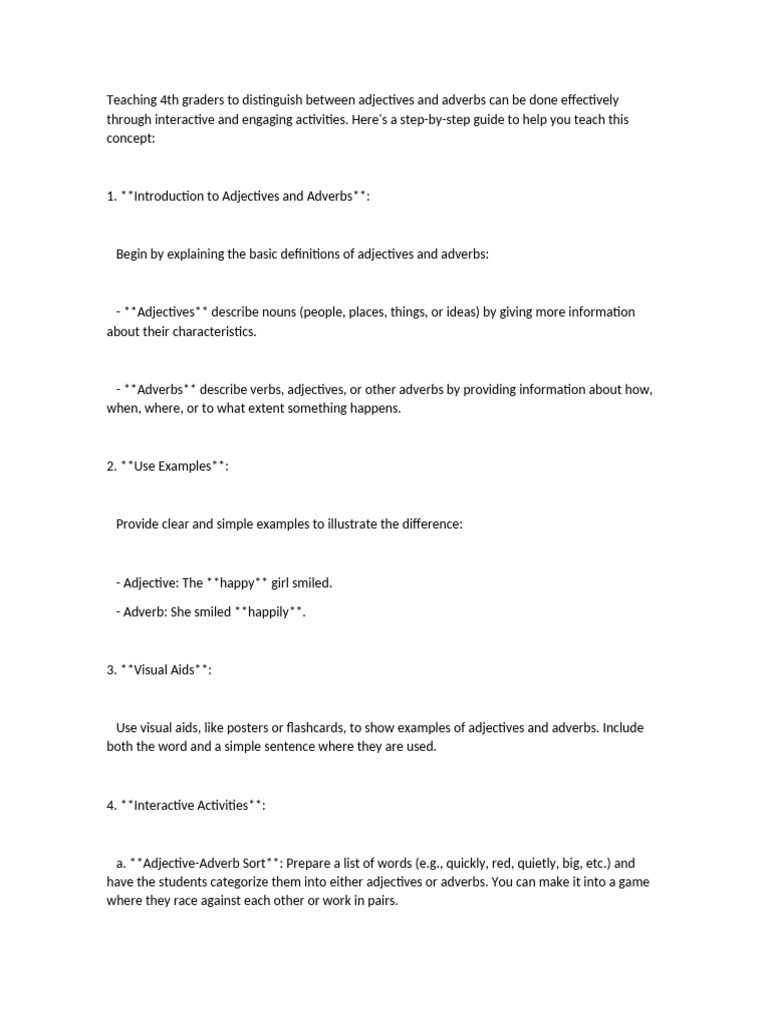 Teaching Adjectives and Adverbs to 4th Graders | PDF | Adverb | Adjective