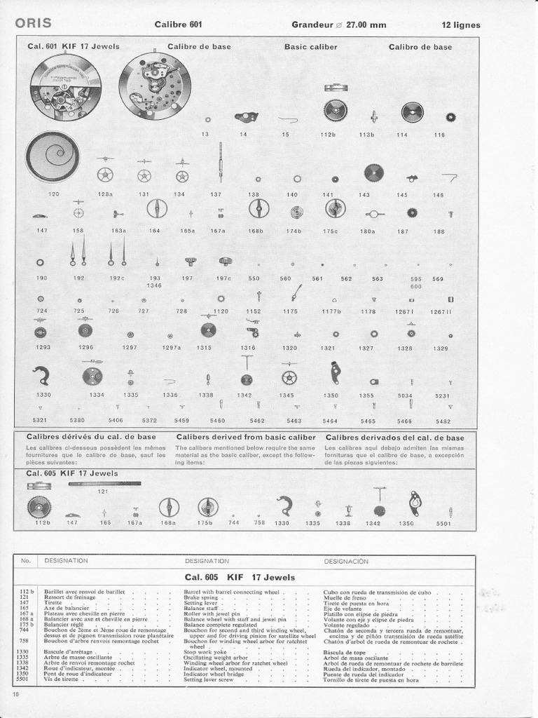 Part list for Oris Cal. 601 Watch Movement | PDF | Horology