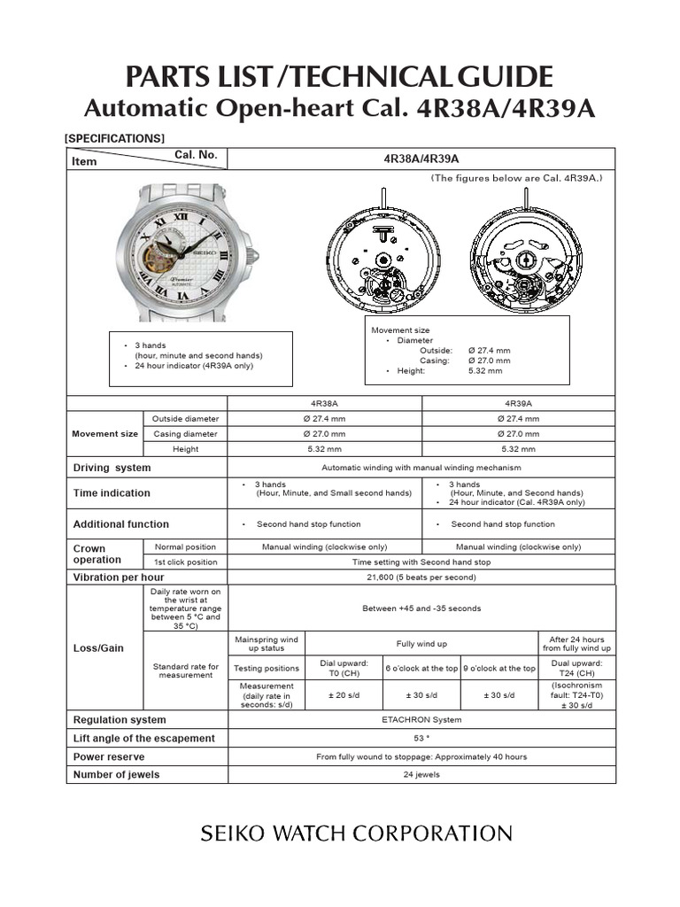 Seiko Cal. 4R38A/4R39A Technical Guide | PDF | Watch | Clock