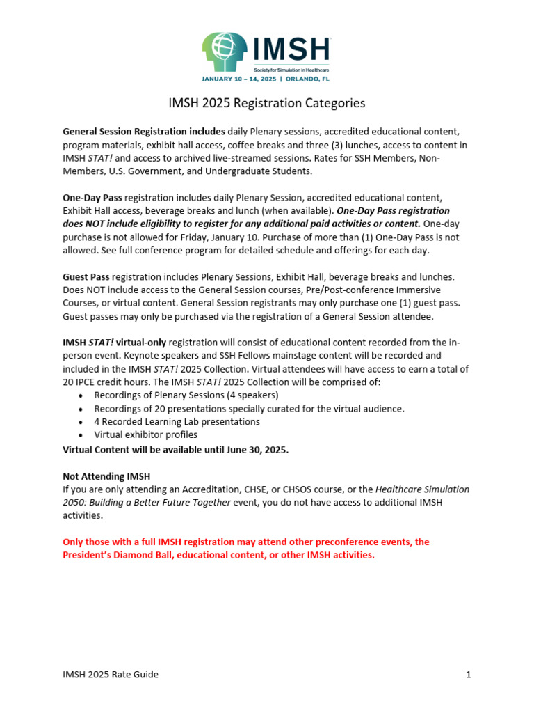 2025 IMSH Rate Guide | PDF | Simulation | Health Care