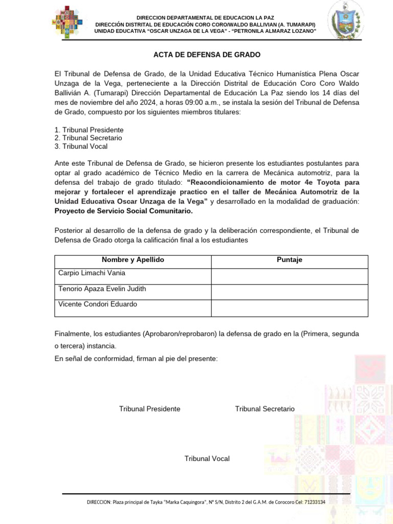 Criterios de Evaluacion y Acta para Defenza | PDF
