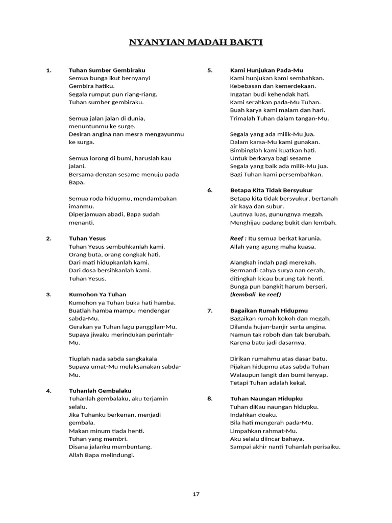 Kumpulan Lirik Lagu Madah Bakti | PDF