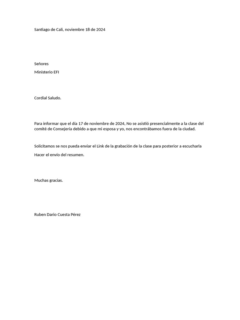 Excusa para El Ministerio Edfi | PDF