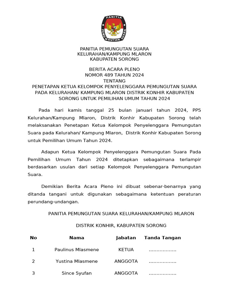 2. FORMAT BA PPS KETUA KPPS | PDF