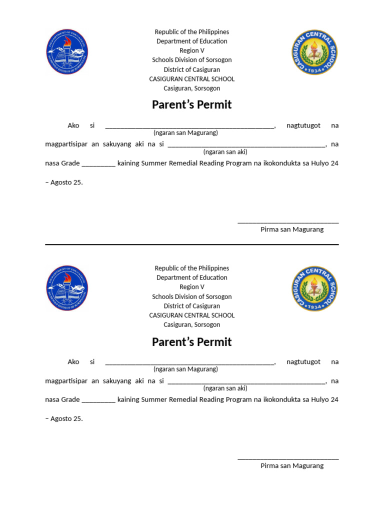 Parent's Permit | PDF