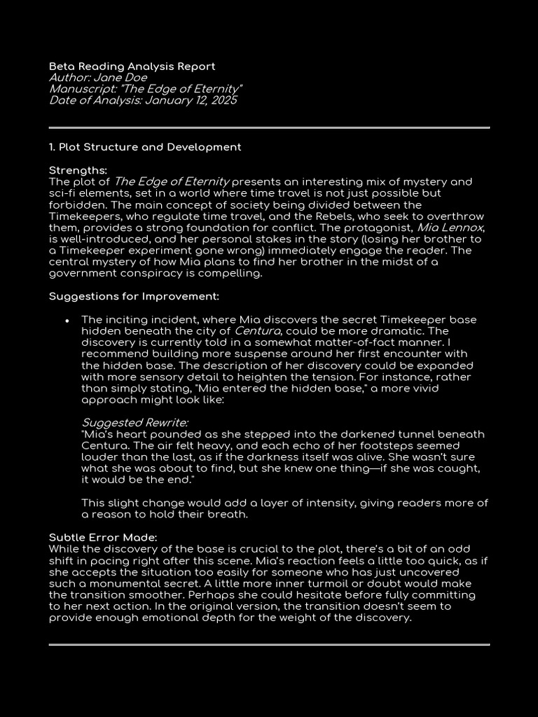 Part of Beta Reading Analysis Report | PDF | Plot (Narrative)