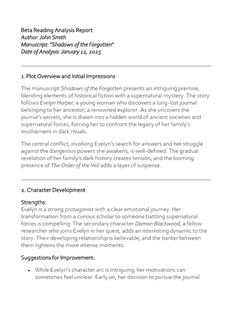 Beta Reading Report: Shadows of the Forgotten | PDF | Plot (Narrative)