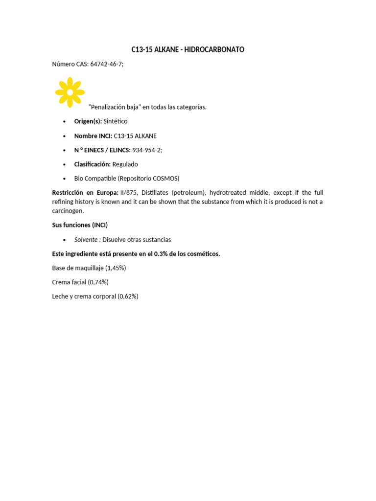 C13-15 Alkane: Hidrocarbonato en Cosméticos | PDF