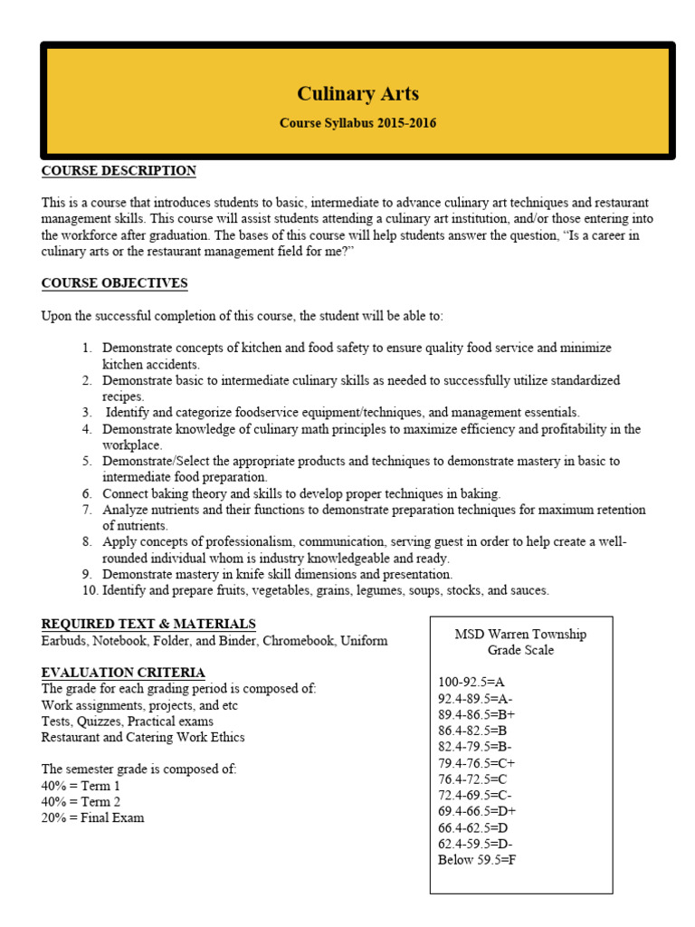 Website Culinary Arts Syllabus | PDF | Foods