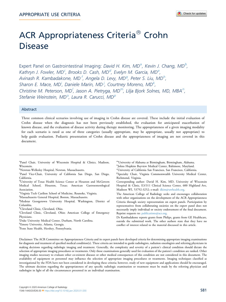 ACR Appropriateness Criteria Crohn Disease | PDF | Medical Imaging | Ct Scan