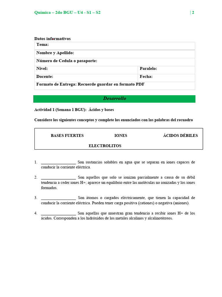 Tarea Entregable U4 Semana 1-2 | PDF | Ácido | Ion