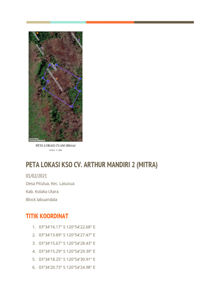 Peta koordinat lokasi JO PT. ARTHUR MANDIRI 2 ( MITRA ) | PDF