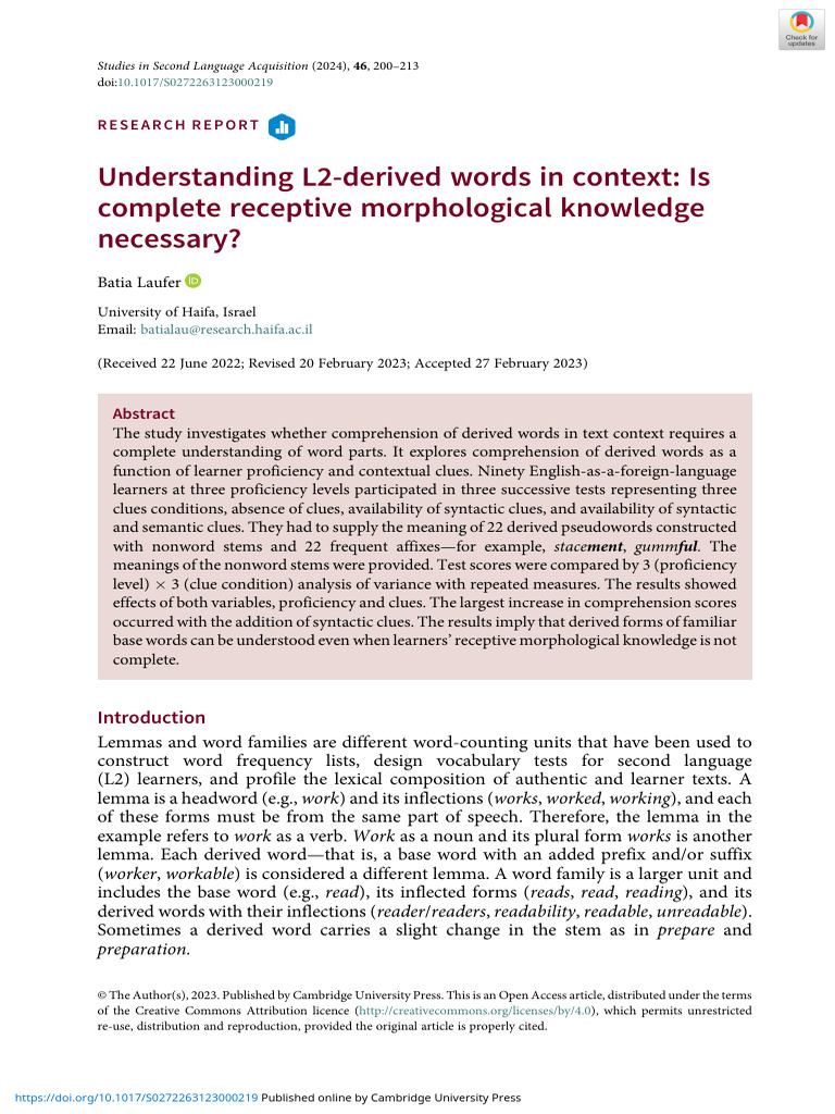 Understanding l2 Derived Words in Context Is Complete Receptive ...