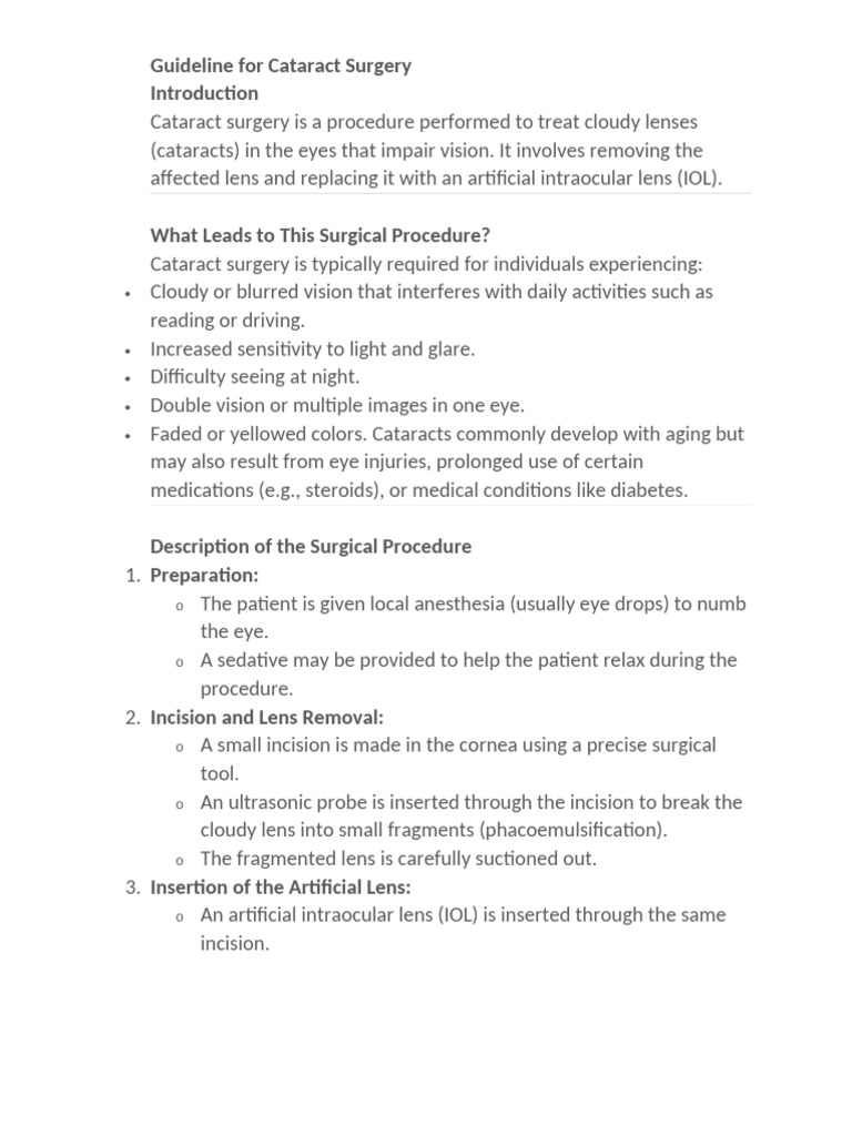 Guideline for Cataract Surgery | PDF | Cataract | Clinical Medicine