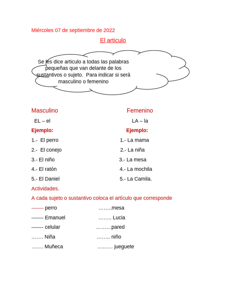 Artículos en Español: Masculino y Femenino | PDF
