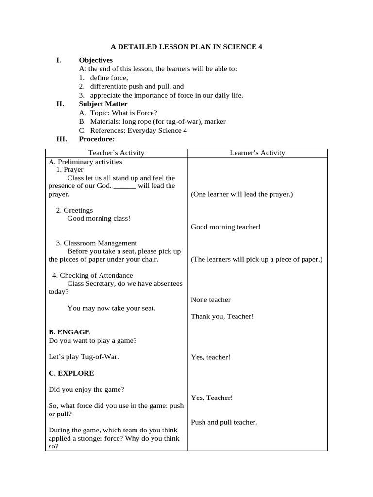 Understanding Force: Push and Pull | PDF | Force | Lesson Plan