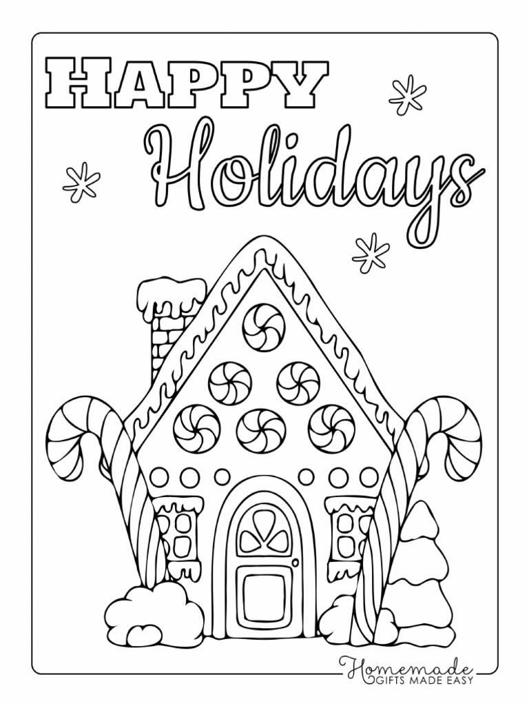 Christmas Coloring Pages Happy Holidays Gingerbread House | PDF