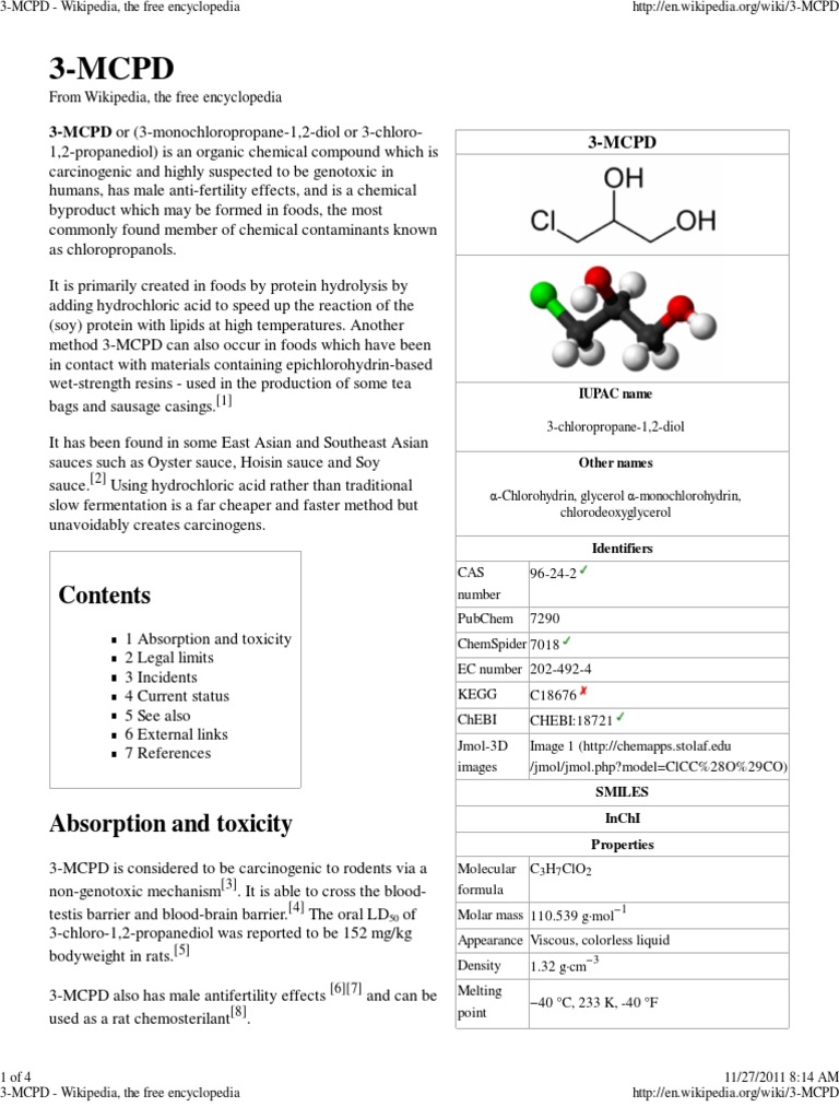 3 Mcpd Wikipedia The Free Encyclopedia Pdf Foods Chemicals