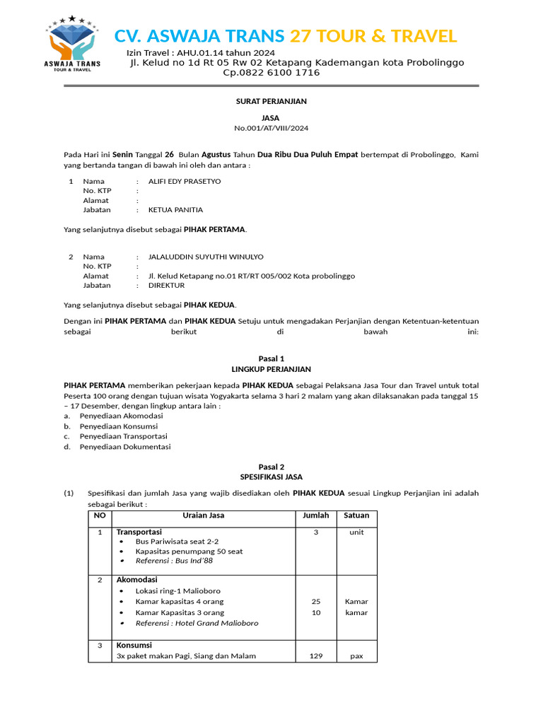 SURAT PERJANJIAN MOU Revisi ASWAJA TRANS | PDF