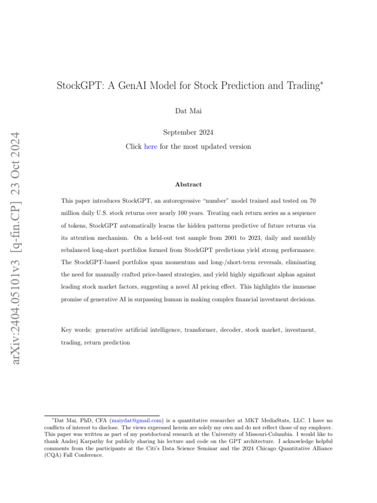 StockGPT A GenAI Model For Stock Prediction and Trading | PDF | Forecasting