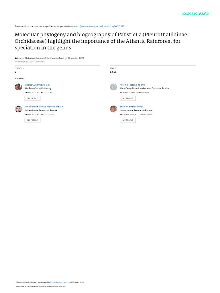 PhylogenyandbiogeographyofPabstiellaGutierrezetal.2020 | PDF | Biology ...