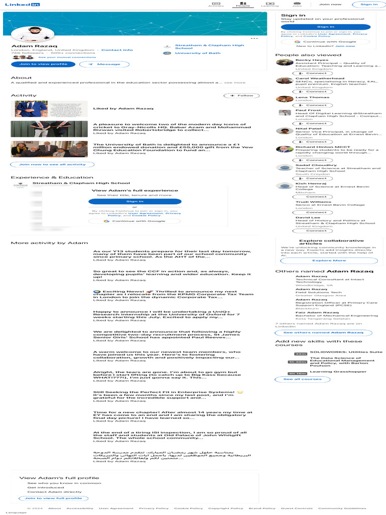 Adam Razaq - Streatham & Clapham High School LinkedIn | PDF