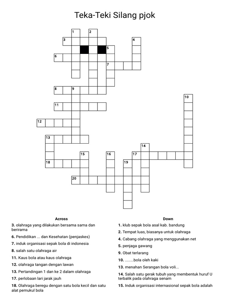 Teka-Teki Silang Olahraga PJOK | PDF