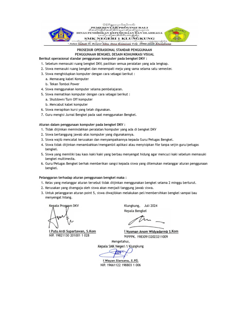 Sop Penggunaan Bengkel DKV 2024 | PDF