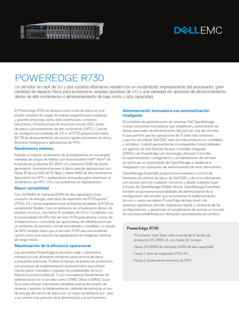 Dell Poweredge r730 Spec Sheet | PDF | Unidad de estado sólido ...