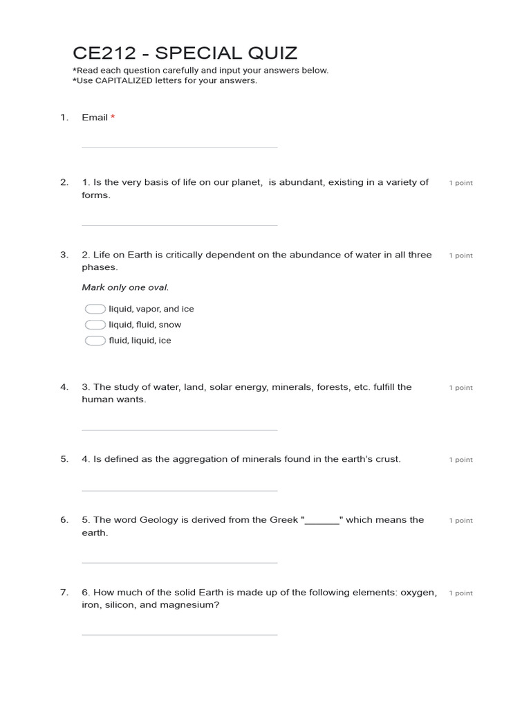 CE212 - SPECIAL QUIZ NO. 1 | PDF | Earth | Earth Sciences
