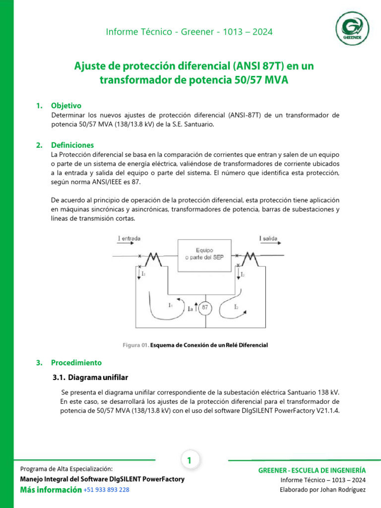 Greener Informe T Cnico Ajuste de Protecci N Diferencial 1722862235 | PDF | Transformador ...