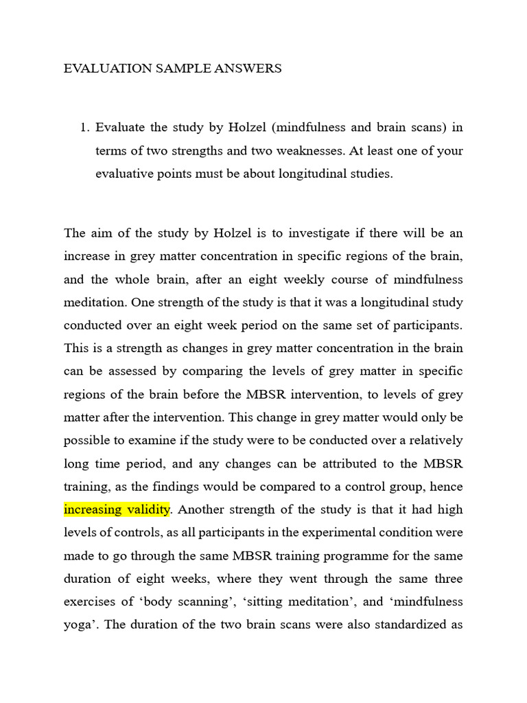 Evaluation Sample Answers | PDF | Experiment | Validity (Statistics)