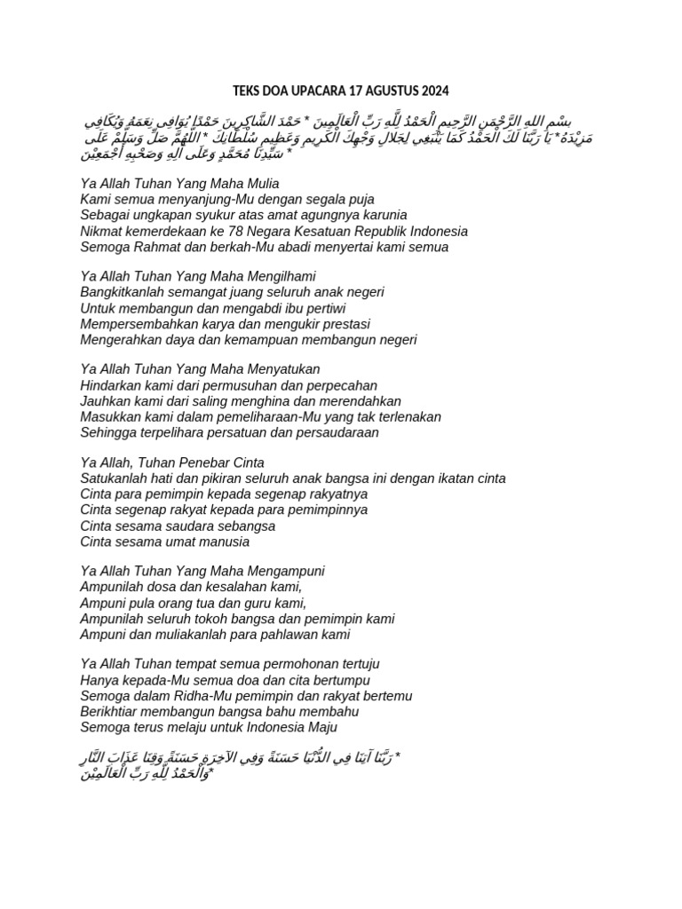 TEKS DOA UPACARA 17 AGUSTUS 2024 | PDF