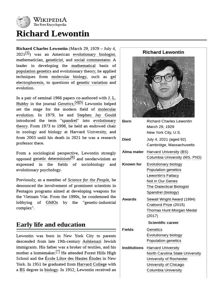 Richard_Lewontin | PDF | Evolution | Biological Evolution