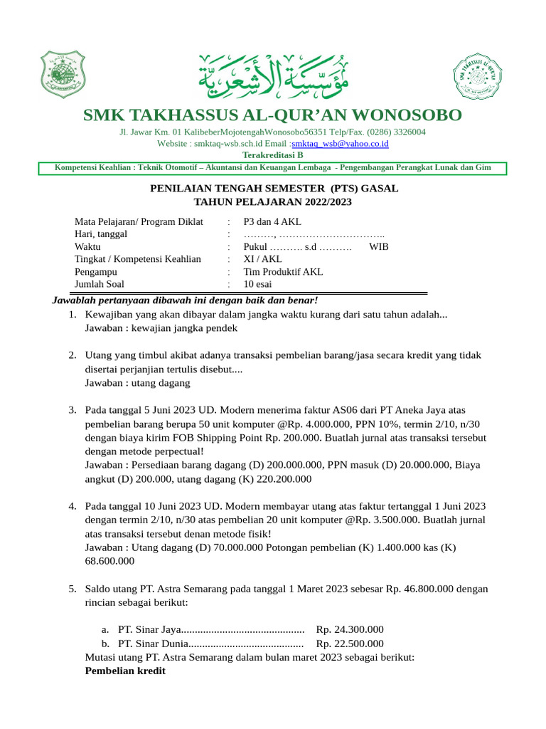 PTS P4 XI AKL (soal A) - Copy | PDF