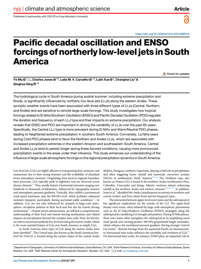 Pacific Decadal Oscillation and ENSO Forcings of N | PDF | Jet Stream ...