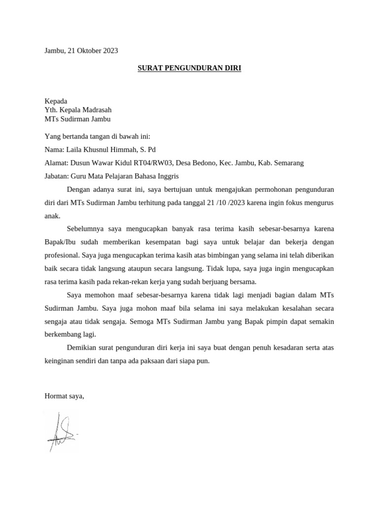 surat undur diri | PDF
