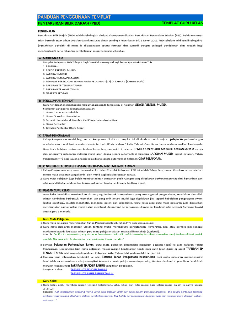 Templat Pelaporan Pbd Tahun 3 | PDF
