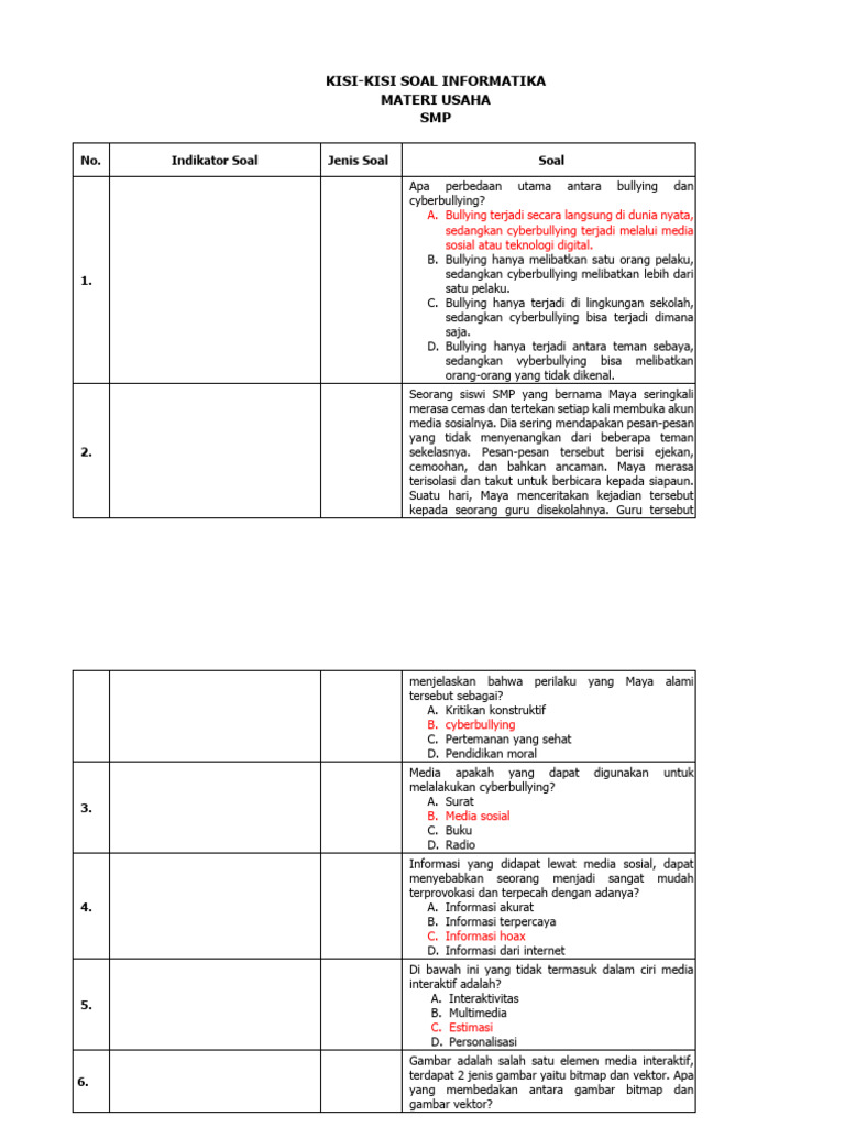 Kisi Kisi Soal Informatika | PDF