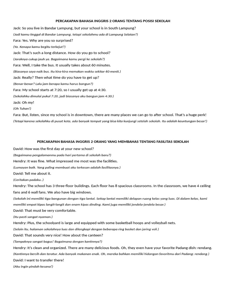 Percakapan Bahasa Inggris 2 Orang Tentang Posisi Sekolah | PDF