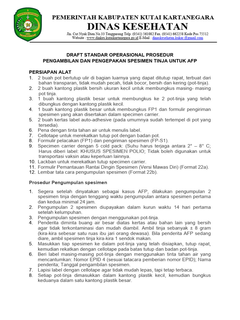Sop Pengambilan Dan Pengepakan Spesimen Afp | PDF