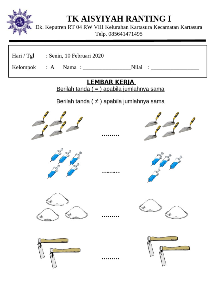 Berilah Tanda ( ) Apabila Jumlahnya Sama | PDF