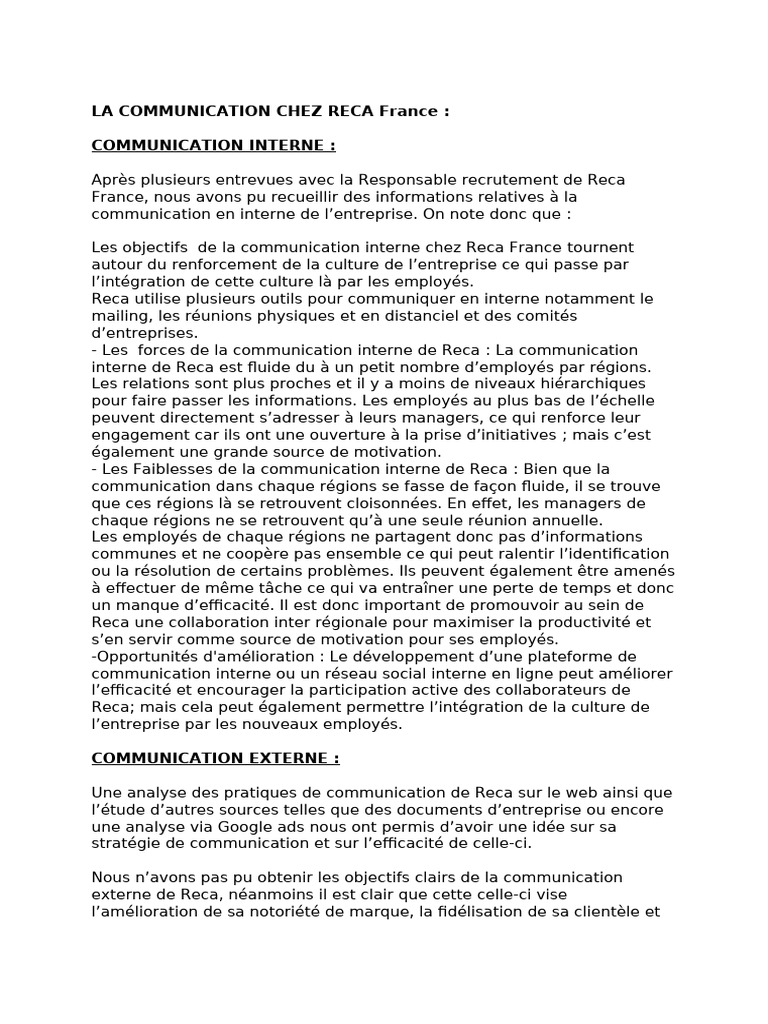 Communication interne chez Reca France | PDF | la communication ...